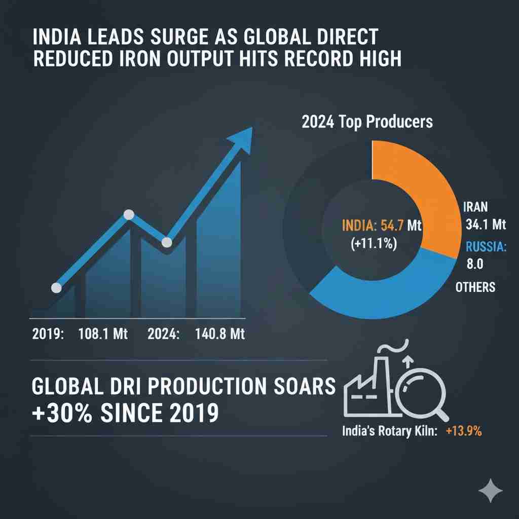Global DRI Production 2024: Record 140.8 Mt, India Leads